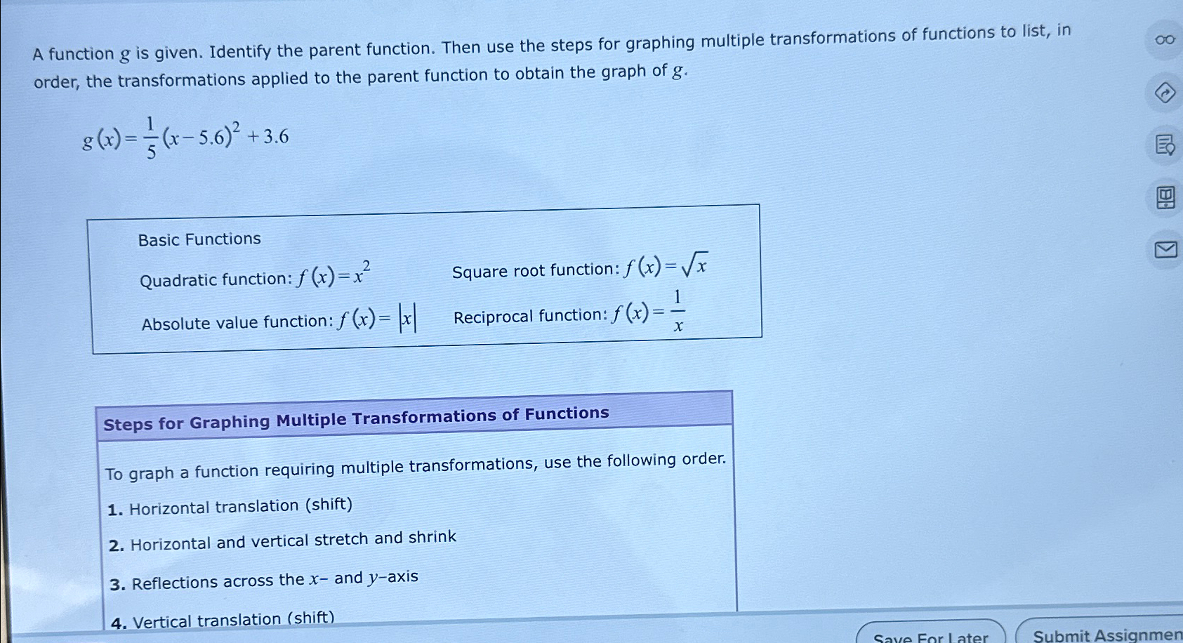 Solved A function g ﻿is given. Identify the parent function. | Chegg.com
