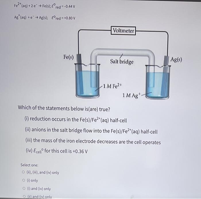 Solved Fe2(aq) +2e + Fe(s); Ered=-0.44 V Ag" (aq) +e → | Chegg.com
