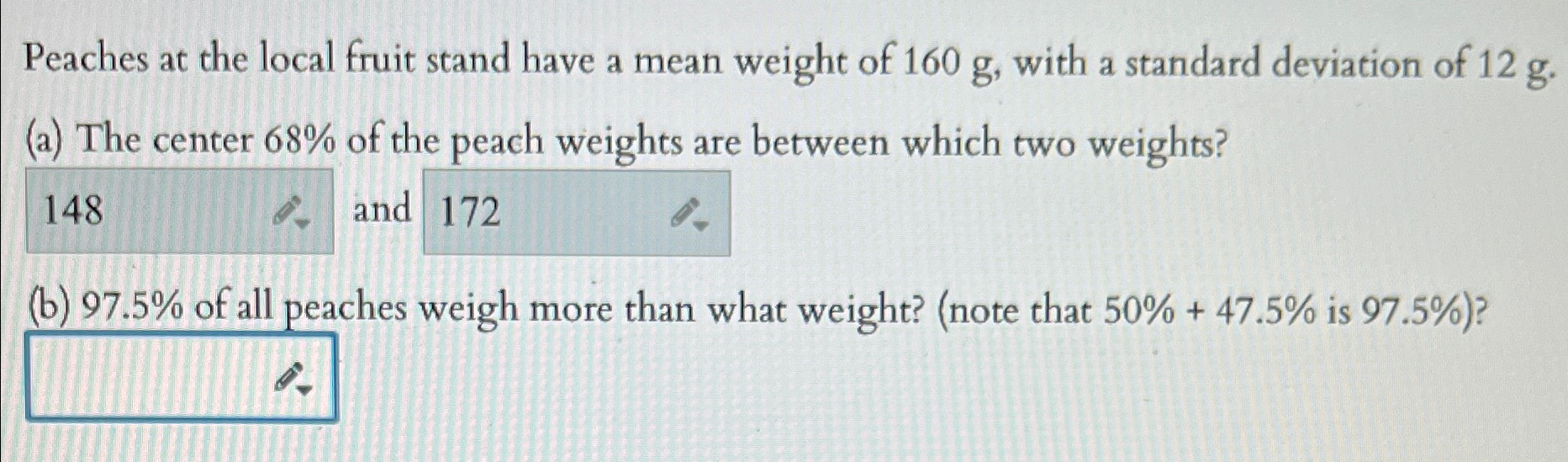 Solved Peaches at the local fruit stand have a mean weight | Chegg.com
