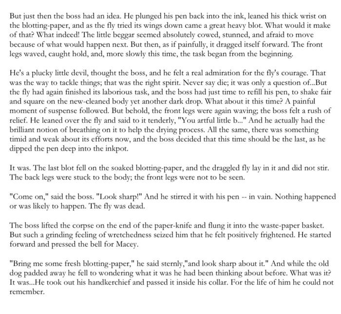 Solved The Fly by Katherine Mansfield "Yare very snug in | Chegg.com