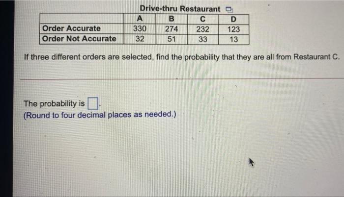 Solved if three different orders are selected, find the | Chegg.com