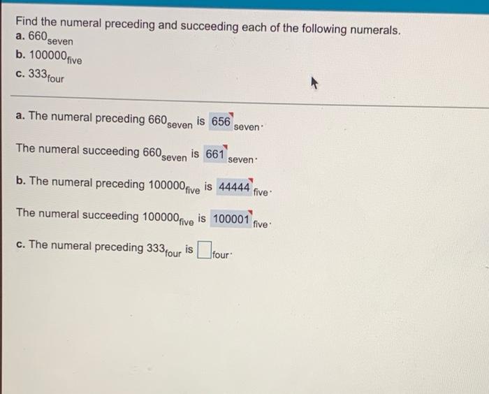 Solved Find the numeral preceding and succeeding each of the | Chegg.com