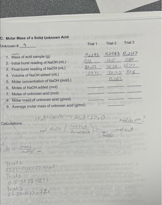 Solved mol NaOH=molHCl μ=0.0100LmdHd Thiol 1 | Chegg.com
