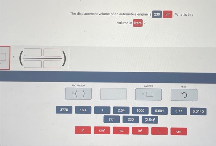 Solved The displacement volume of an automobile engine is | Chegg.com