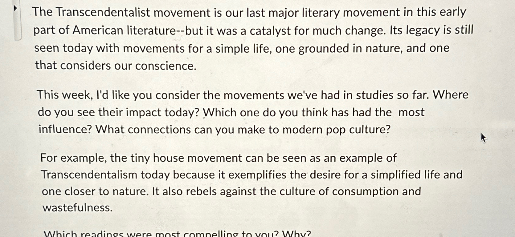 Solved The Transcendentalist movement is our last major | Chegg.com