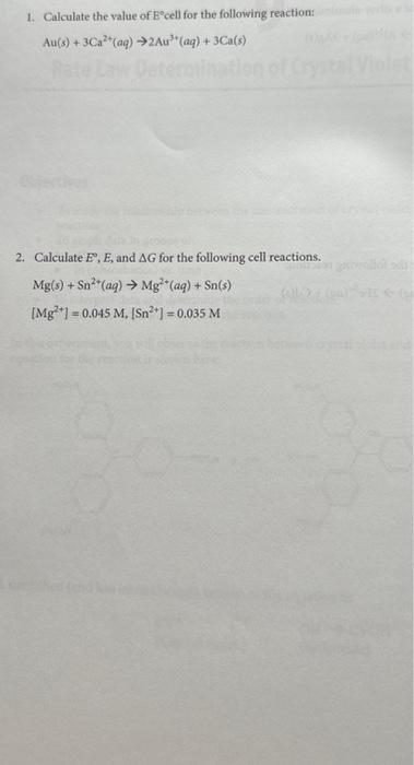 Solved 1. Calculate the value of Eºcell for the following | Chegg.com