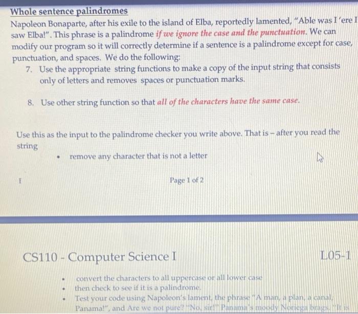Solved Palindromes A palindrome is a word or a phrase that | Chegg.com
