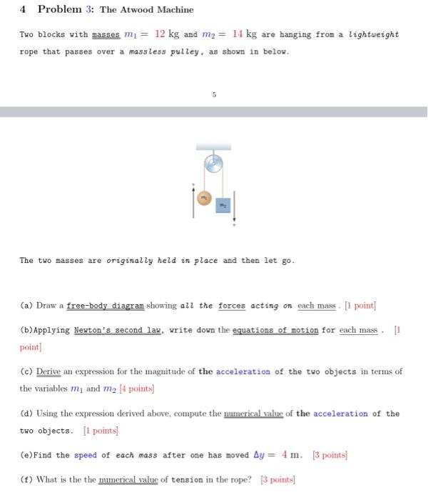 Solved 4 Problem 3: The Atwood Machine Tuo blocks with | Chegg.com
