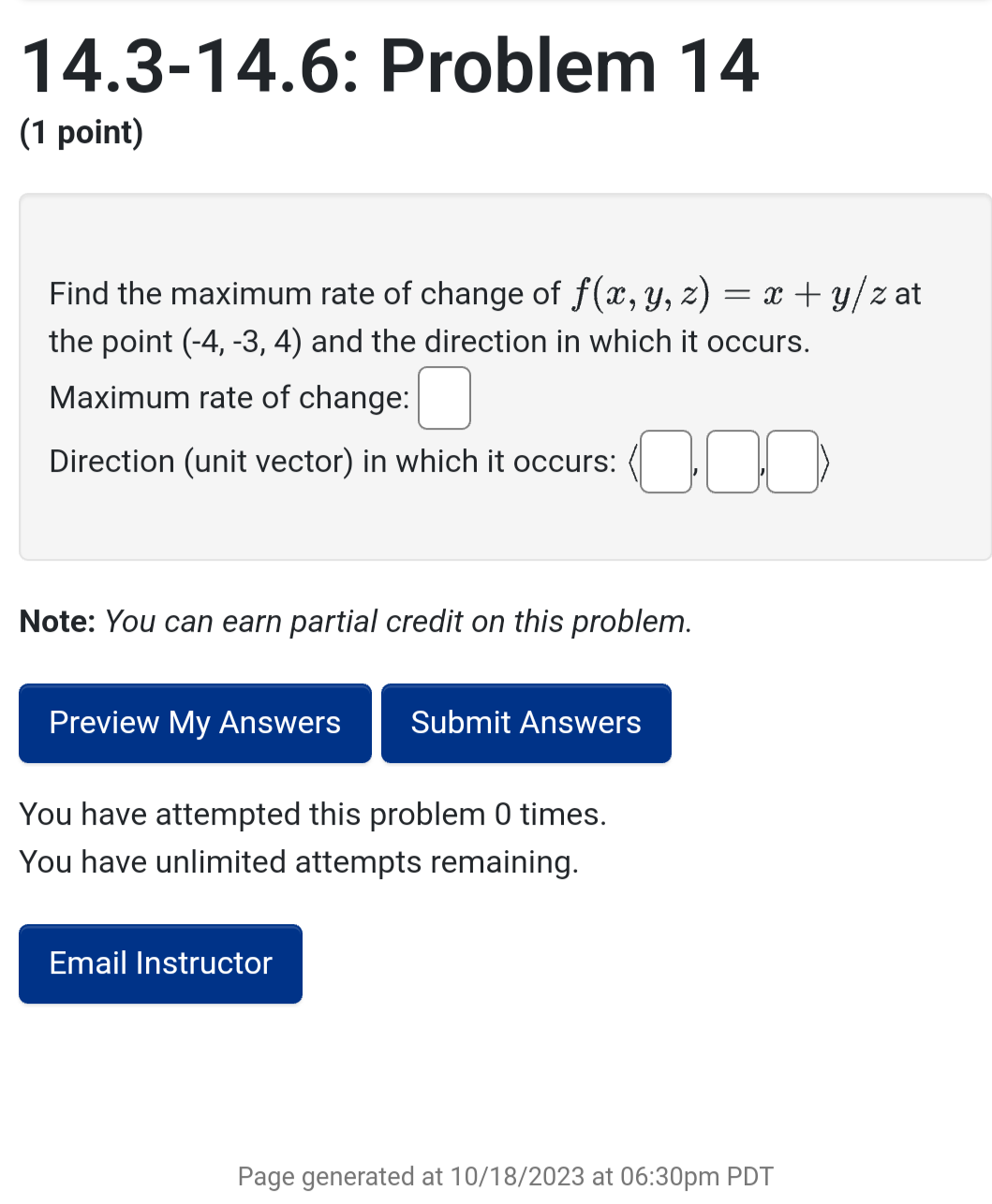 Solved 14.3-14.6: Problem 14 (1 point) Find the maximum rate | Chegg.com