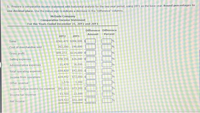 Solved Horizontal Analysis of Income Statement For 20Y2, | Chegg.com