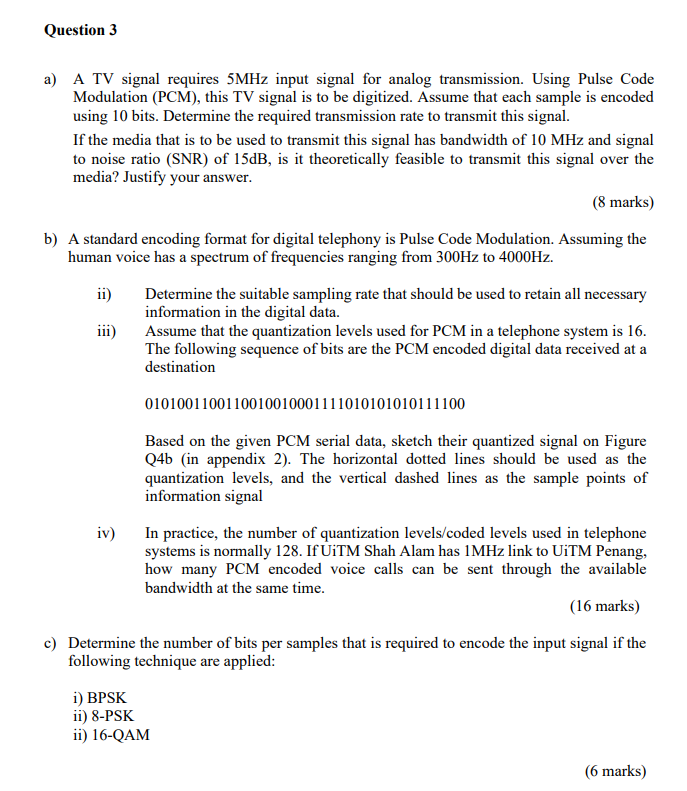 Solved Question 3a) ﻿A TV signal requires 5 ﻿MHz input | Chegg.com