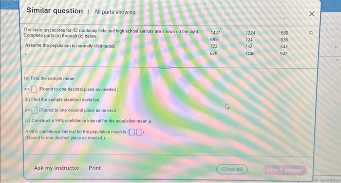 Solved The state test scores for 12 randomly selected high | Chegg.com