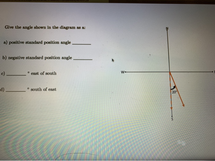 Solved Give the angle shown in the diagram as a: a) positive | Chegg.com