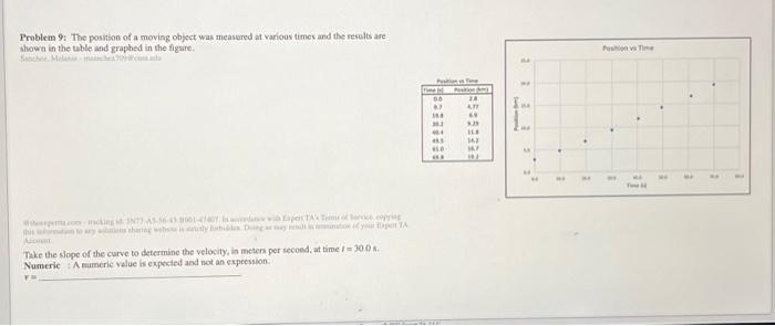 Solved Problem 9 The Position Of A Moving Object Was