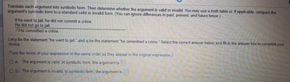 Solved Translate Each Argument Into Symbolic Form Then 