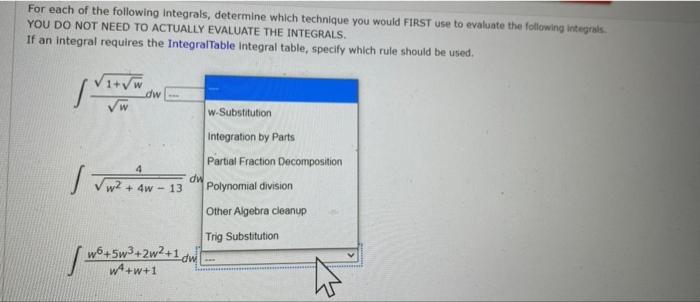 Solved For each of the following integrals, determine which | Chegg.com