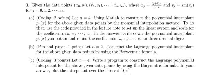 3. Given the data points (x0,y0),(x1,y1),⋯,(xn,yn), | Chegg.com