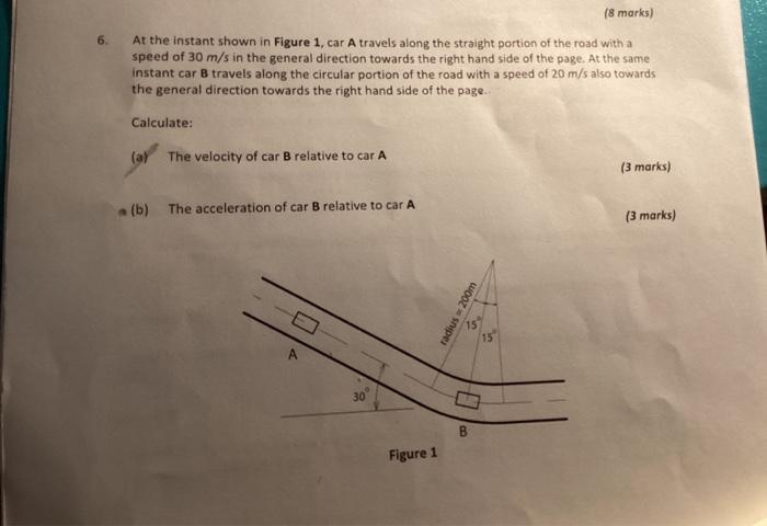 Solved 6. At the instant shown in Figure 1, car A travels | Chegg.com