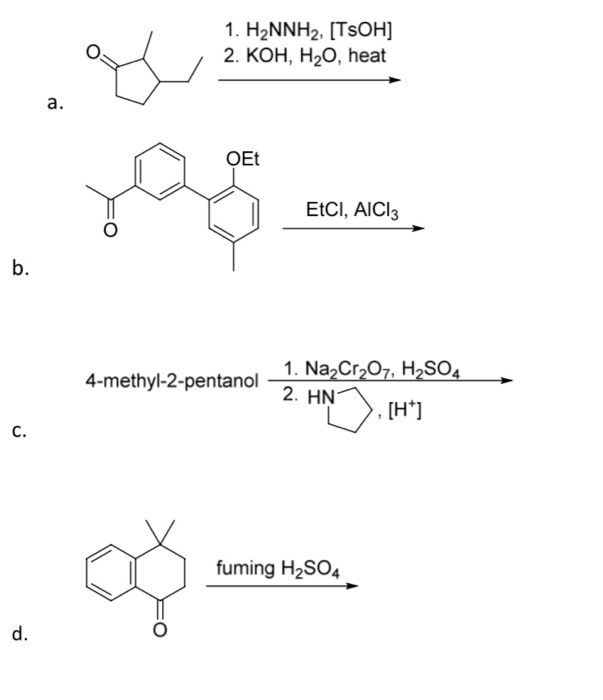 Solved 1. H2NNH2, [TSOH] 2. KOH, H20, heat EtCI, AICI: | Chegg.com