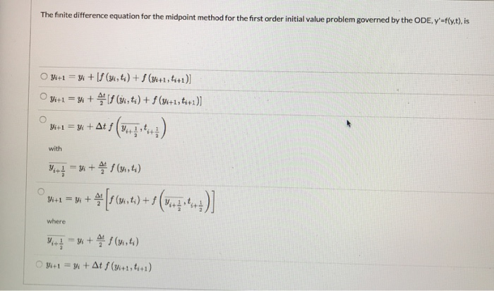 Solved The finite difference equation for the midpoint | Chegg.com
