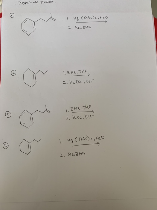 Solved Predict the product HG COAC)2, H20 2. NaBH4 1.8H3, | Chegg.com