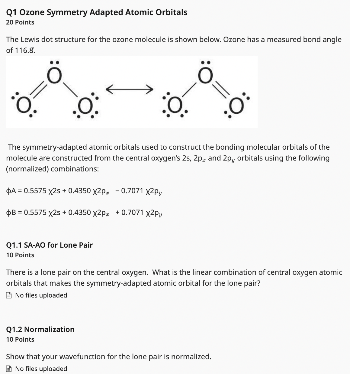Solved Q1 ﻿Ozone Symmetry Adapted Atomic Orbitals20 | Chegg.com