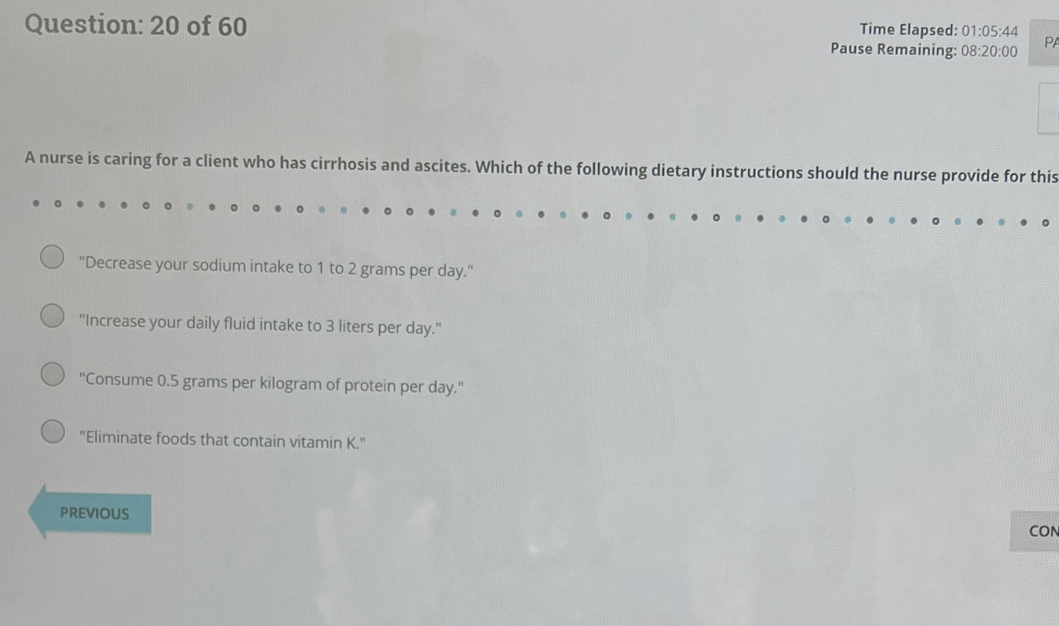 Solved Question: 20 ﻿of 60Time Elapsed: 01:05:44Pause | Chegg.com