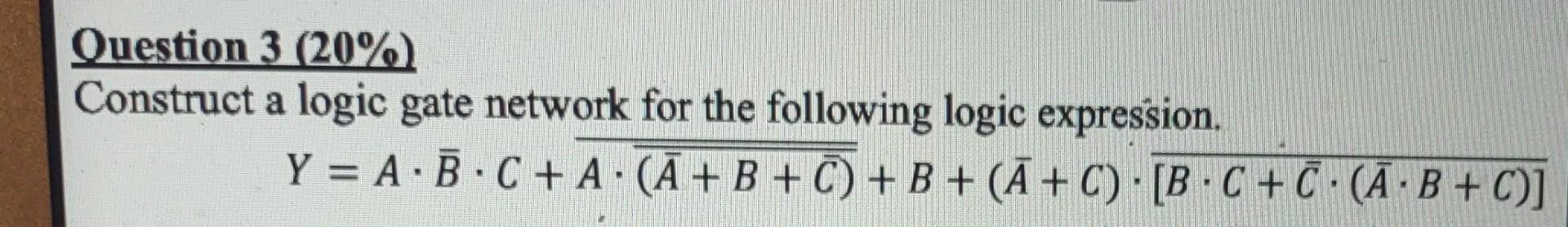 Solved Y=A⋅Bˉ⋅C+A⋅(Aˉ+B+Cˉ)+B+(Aˉ+C)⋅[B⋅C+Cˉ⋅(Aˉ⋅B+C)] | Chegg.com