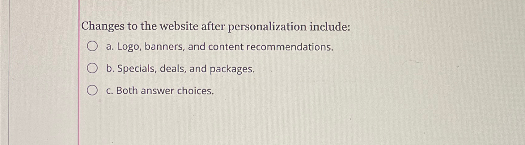 Solved Changes to the website after personalization | Chegg.com