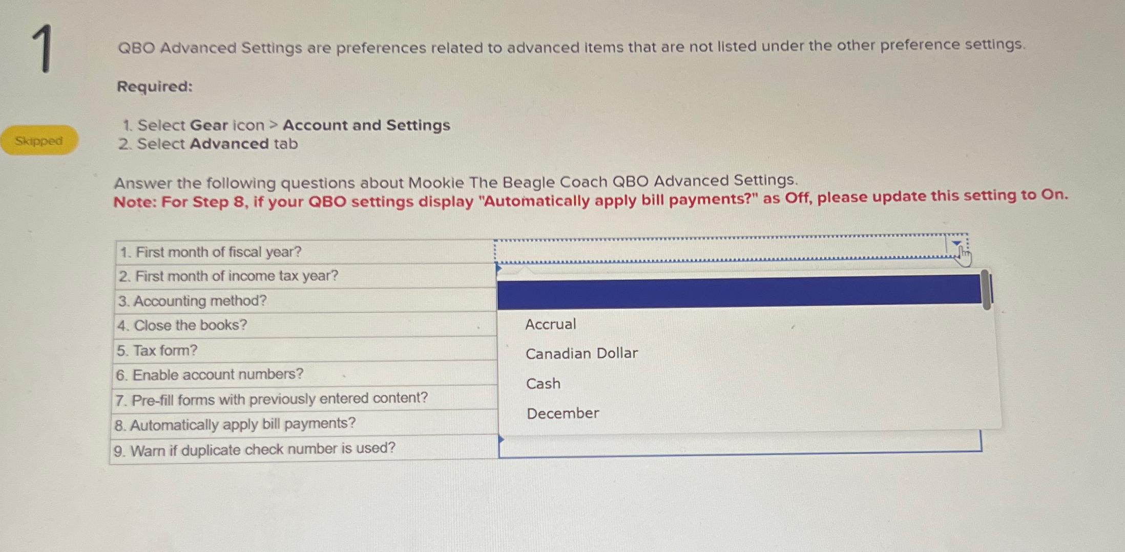 Solved 1QBO Advanced Settings are preferences related to | Chegg.com