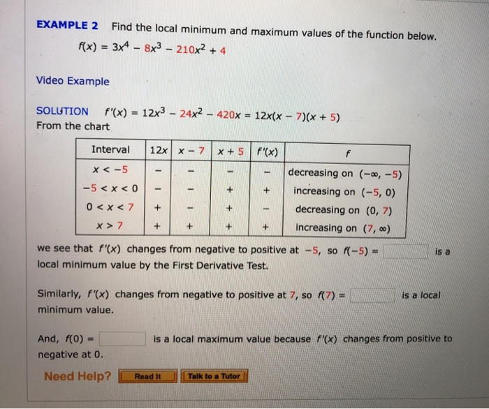 Solved Example 2 Find The Local Minimum And Maximum Values 9349