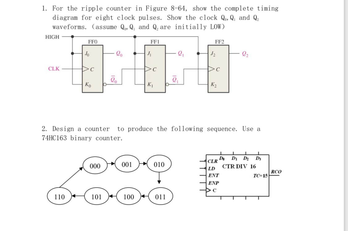 Solved 1. For the ripple counter in Figure 8-64, show the | Chegg.com