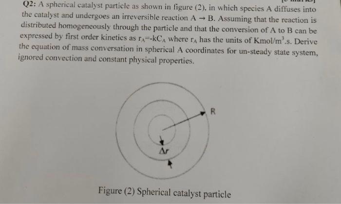 Solved Q2: A spherical catalyst particle as shown in figure | Chegg.com