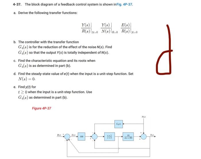 Solved 4-37. The block diagram of a feedback control system | Chegg.com
