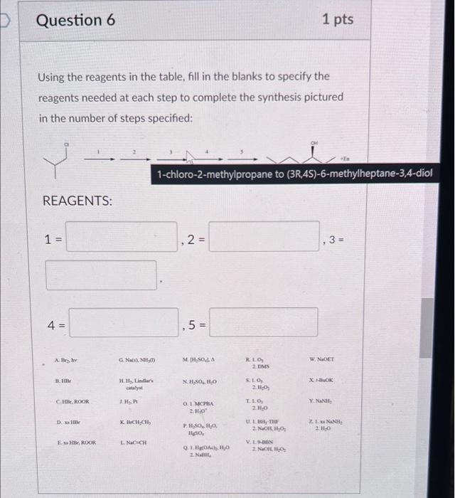 Solved Using the reagents in the table, fill in the blanks | Chegg.com