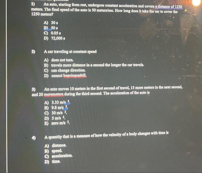 Solved 1) An auto, starting from rest, undergoes constant | Chegg.com