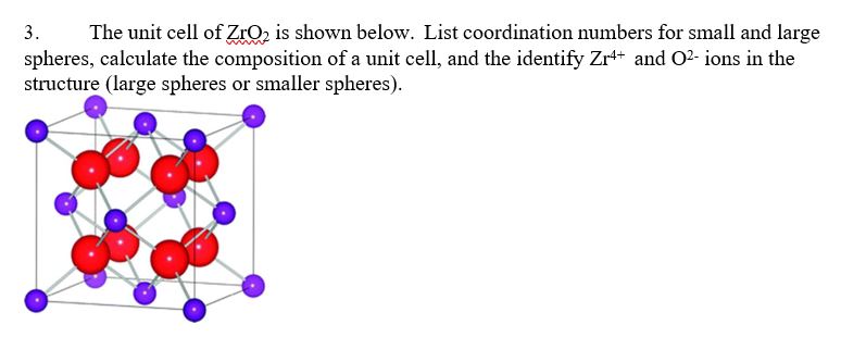 Solved The unit cell of ZrO2 ﻿is shown below. List | Chegg.com