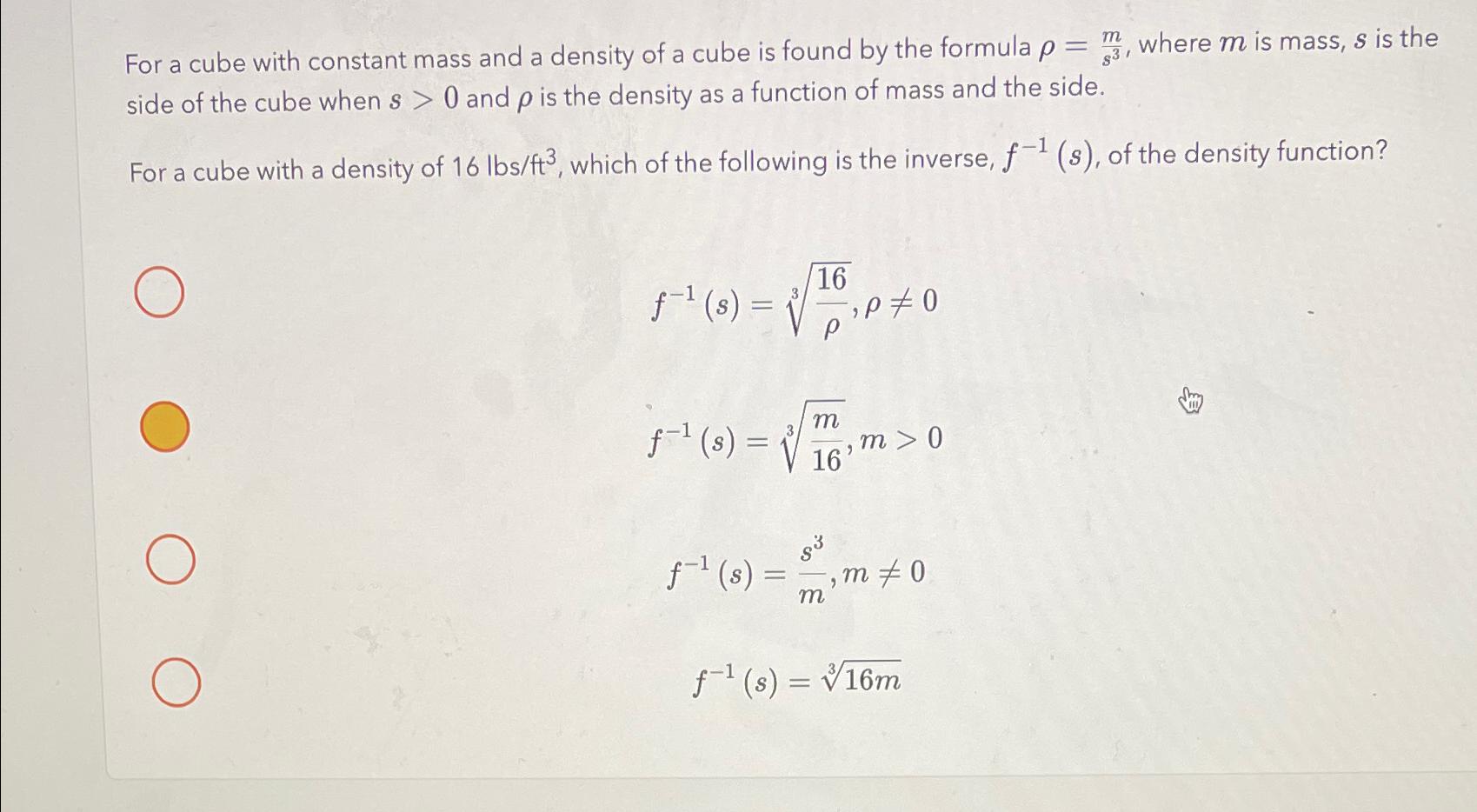 Solved For a cube with constant mass and a density of a cube | Chegg.com
