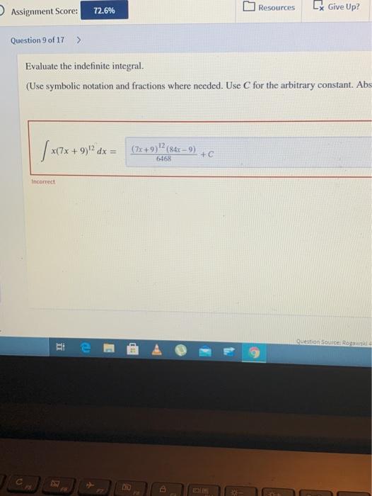 Solved Assignment Score: 72.6% Resources Ex Give Up? | Chegg.com