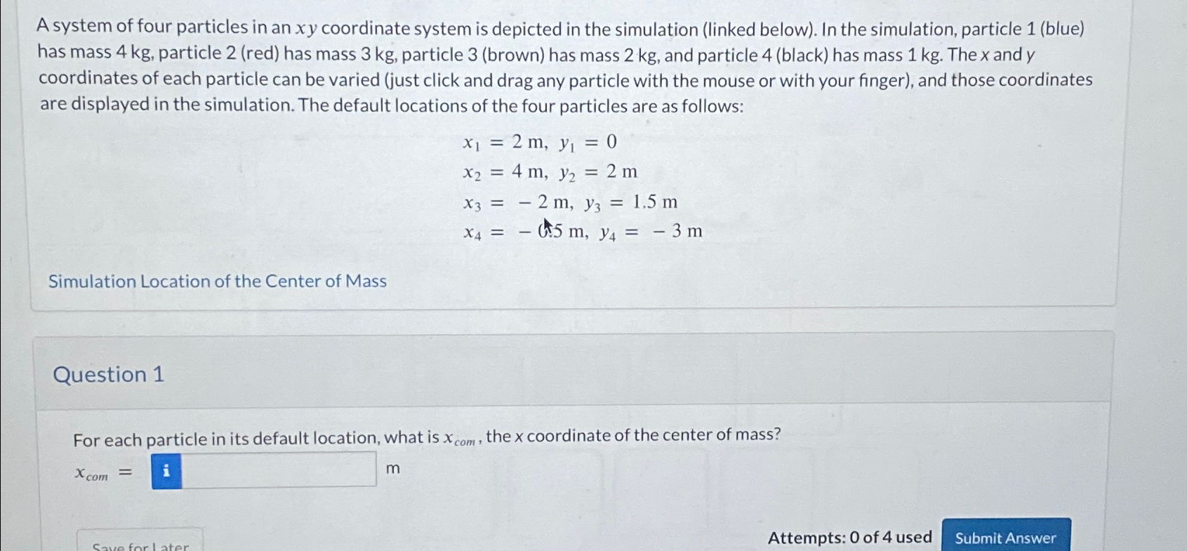 Solved A system of four particles in an xy ﻿coordinate | Chegg.com