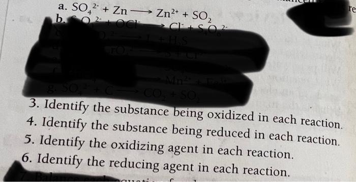 Solved 3. Identify the substance being oxidized in each | Chegg.com