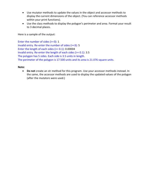 Solved Python Exercise 7 N-sided Polygon class definition | Chegg.com