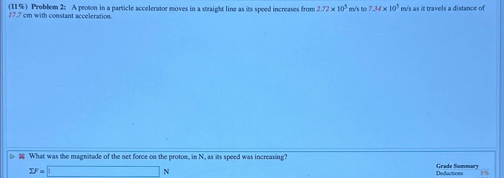 Solved (11%) ﻿Problem 2: A proton in a particle accelerator | Chegg.com