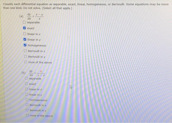 Solved Classify each differential equation as separable, | Chegg.com