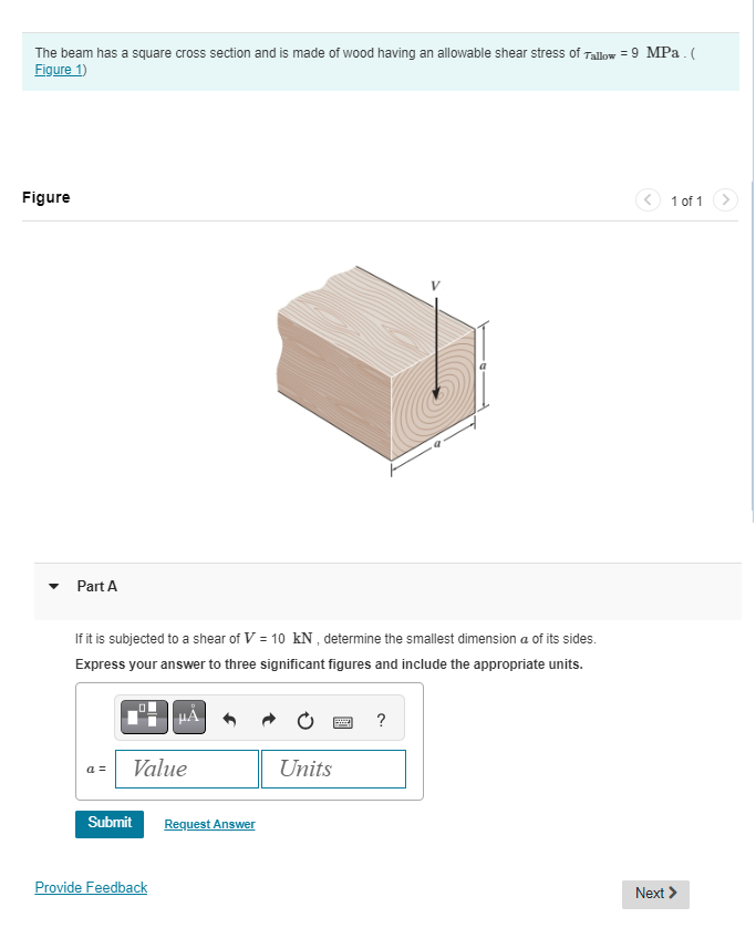 Solved The beam has a square cross section and is made of | Chegg.com