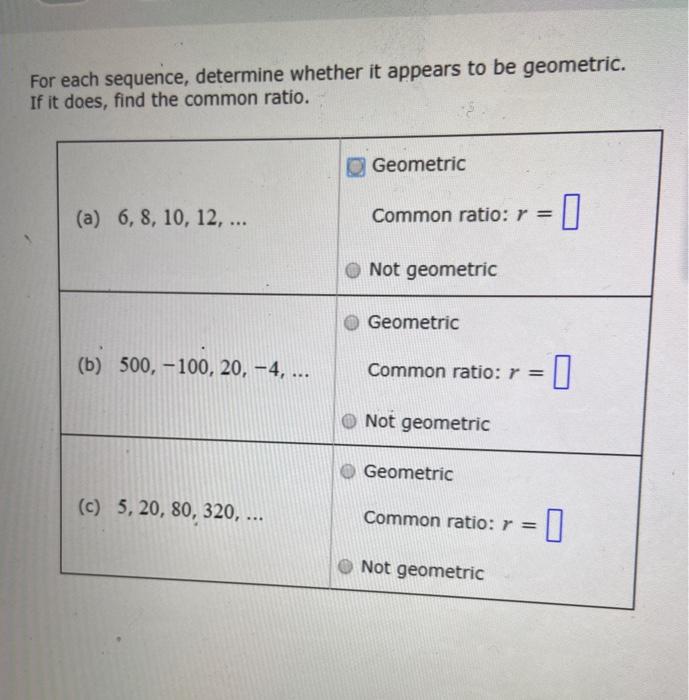 Solved For each sequence, determine whether it appears to be | Chegg.com