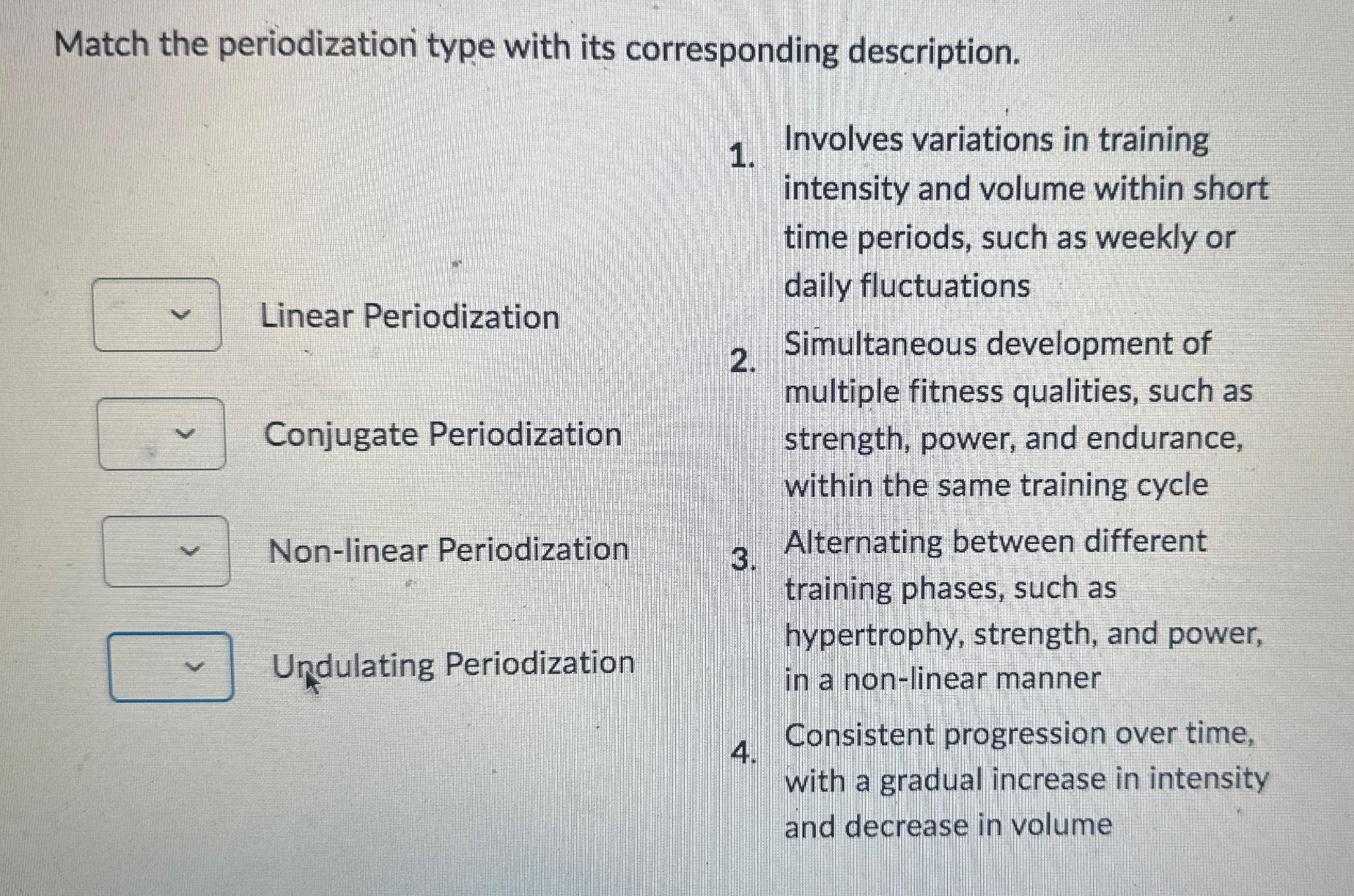 Solved Match the periodization type with its corresponding | Chegg.com