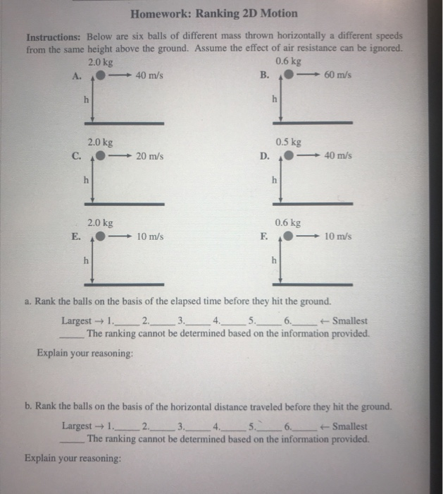 Solved Homework: Ranking 2D Motion Instructions: Below are | Chegg.com