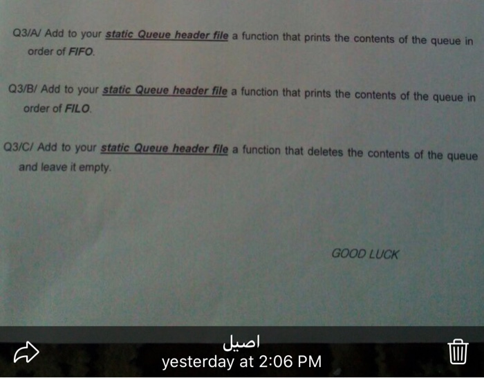 Q3/A/ Add to your static Queue header file a function | Chegg.com