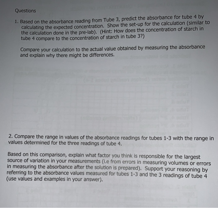Questions 1. Based on the absorbance reading from | Chegg.com